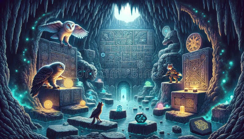 Fantasy Underground Cave with Magical Creatures and Artifacts Stock ...