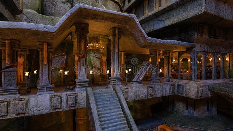 Fantasy Underground Mine and Home of the Dwarves Lit by Burning Fire ...