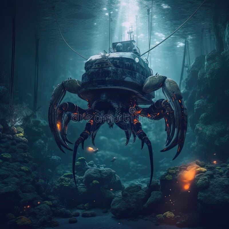Fantasy Underwater Robot in the Ocean Stock Illustration - Illustration ...