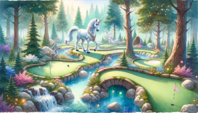 Fantasy Unicorn Golf Course Stock Illustration - Illustration of forest ...
