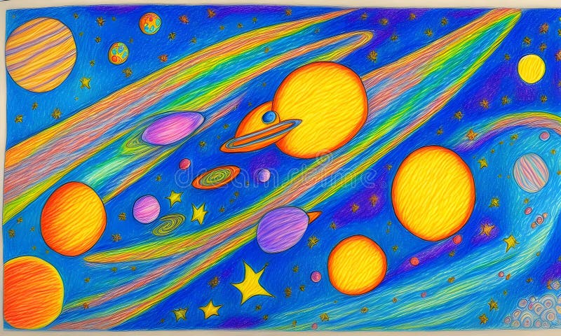 Fantasy Universe Children S Drawing, Generative AI Illustration Stock ...