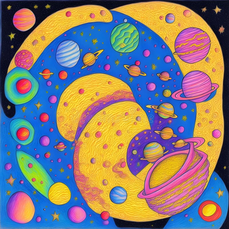 Fantasy Universe Children S Drawing, Generative AI Illustration Stock ...