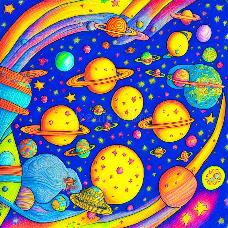 Fantasy Universe Children S Drawing, Generative AI Illustration Stock ...