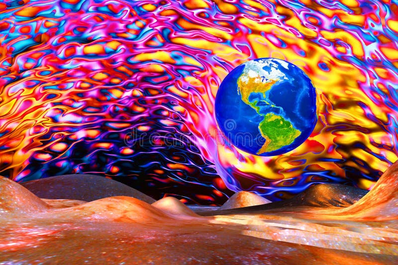 Fantasy Universe Landscape with Earth Stock Illustration - Illustration ...