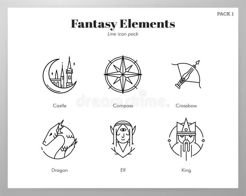Fantasy icons Line pack stock vector. Illustration of arrow - 152079743