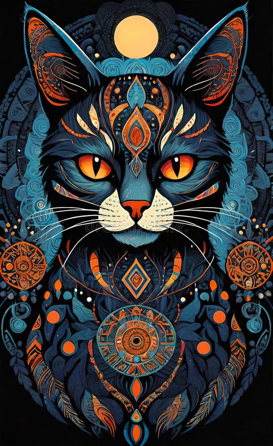 Fantasy Vector Image of a Cat in Ethnic Patterns, Backgrounds for ...