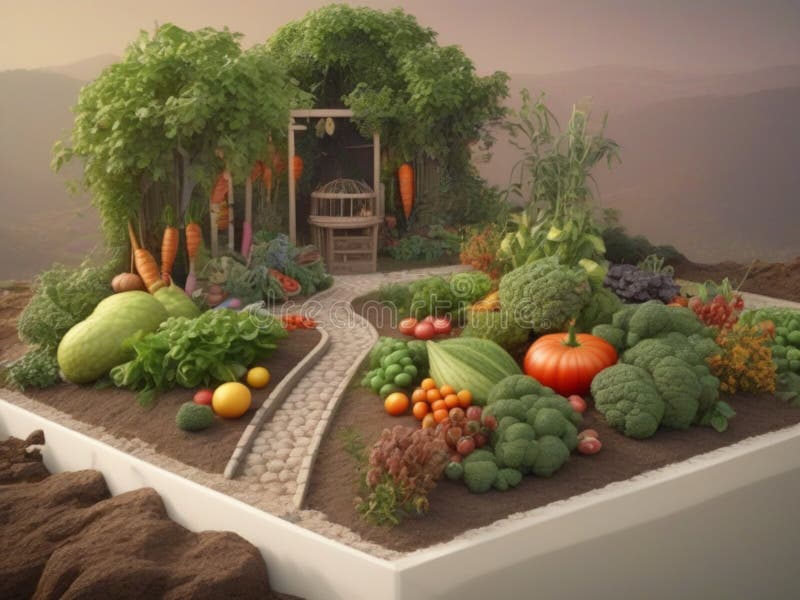 Fantasy Vegetable Garden with Pletora of Fresh Vegetables and Fruit ...