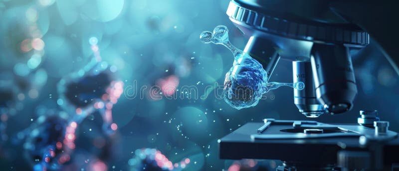 Fantasy View of Microscope and Organic Structure, Abstract Background ...