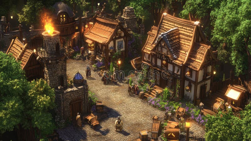 Fantasy Village Concept Artwork Inspired by Medieval RPG Themes Stock ...