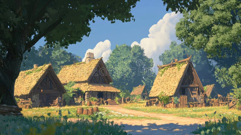 Fantasy Village Concept Artwork Inspired by Medieval RPG Themes Stock ...