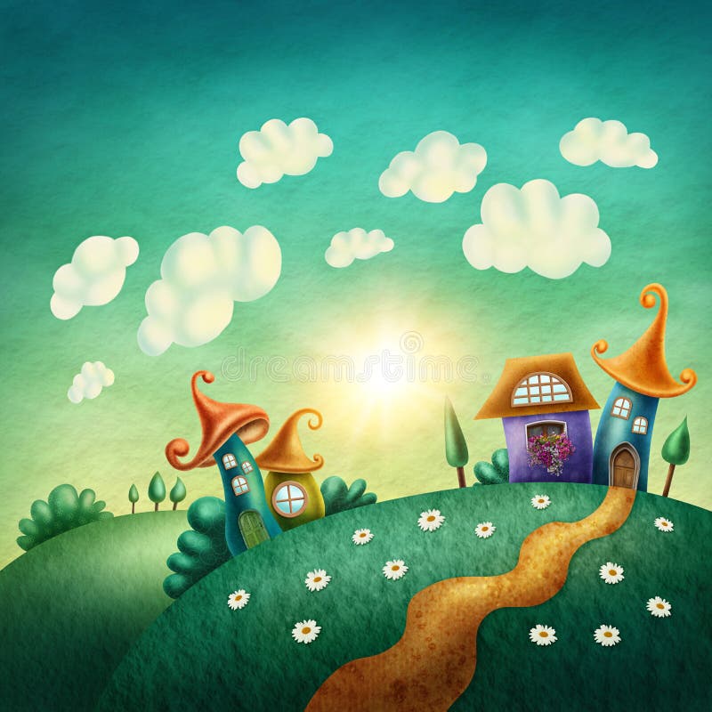 Wonderland Country Village. Fairy Landscape Stock Illustration ...