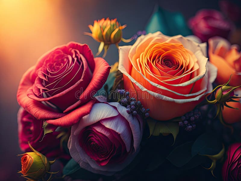 Fantasy Vintage Classic Deep Colorful Roses. Ai Generative Stock ...