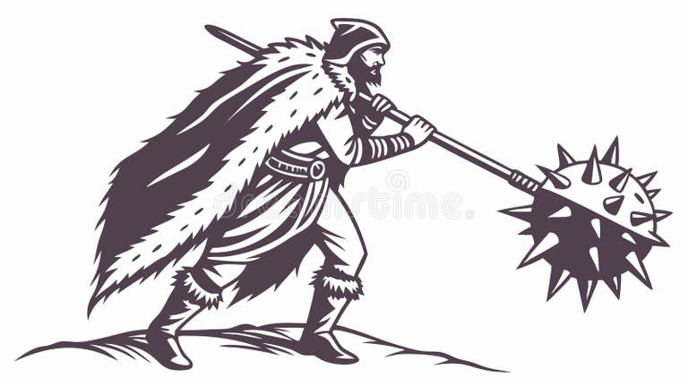 Fantasy Warrior with Spiked Mace, Medieval Combatant, Vector Design ...