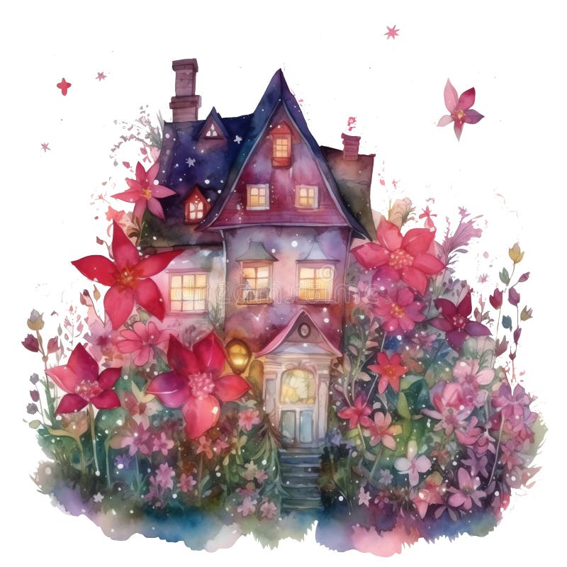 Fantasy Watercolor Fantasy Fairy House Illustration Stock Illustration ...