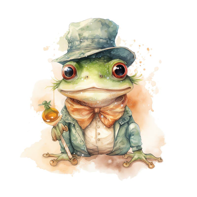Fantasy Watercolor Frog with Clothes Illustration Stock Illustration ...