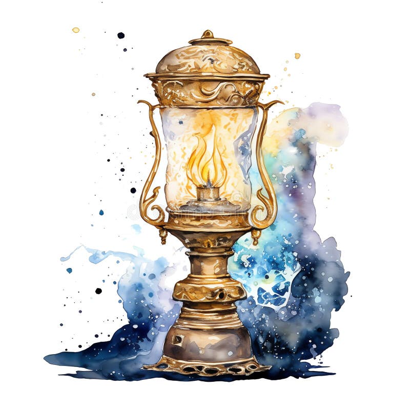 Fantasy Watercolor Magical Wizard Lamp Illustration Stock Illustration ...
