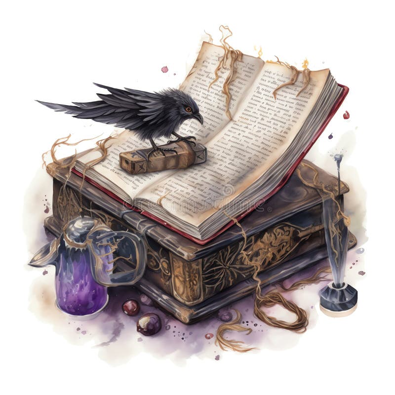 Fantasy Watercolor Spell Book of a Wizard Illustration Stock ...