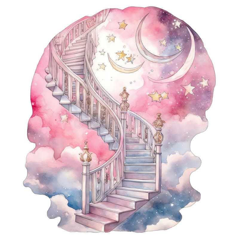 Fantasy Watercolor Stairs Illustration Stock Illustration ...