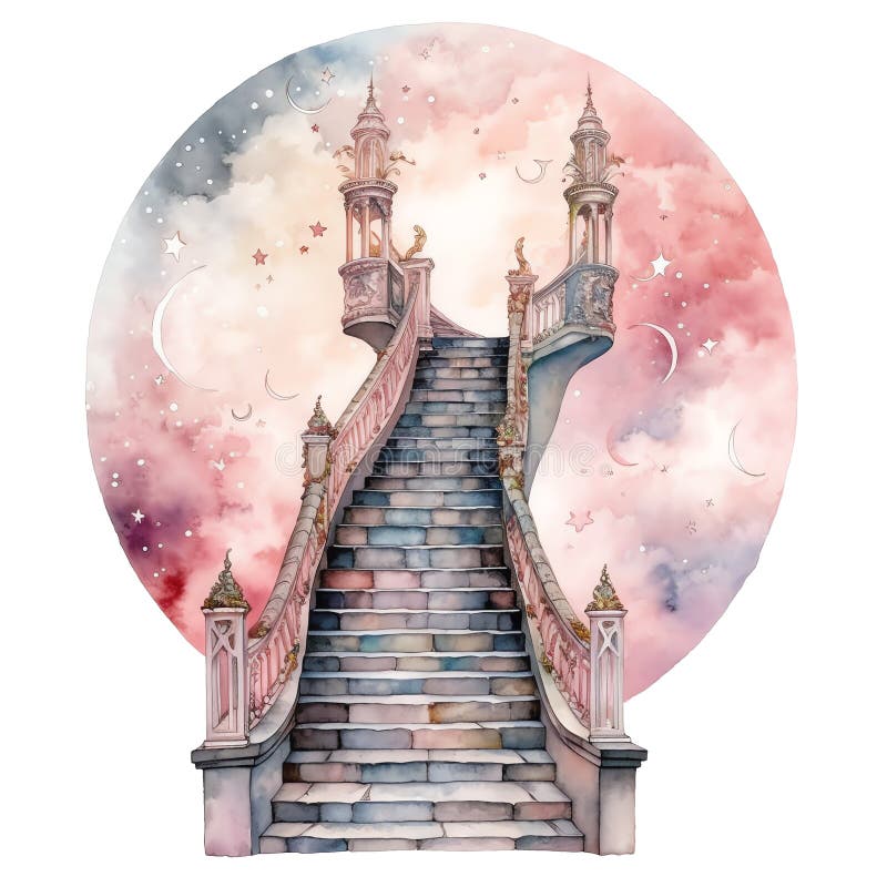 Fantasy Watercolor Stairs Illustration Stock Illustration ...