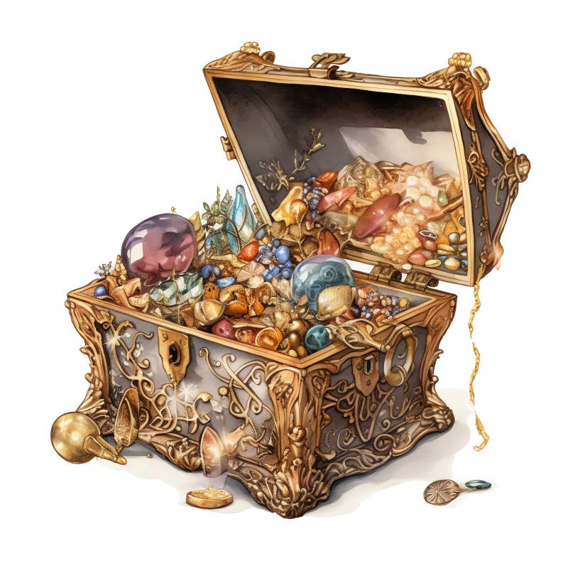 Fantasy Watercolor Treasure Box Illustration Stock Illustration ...