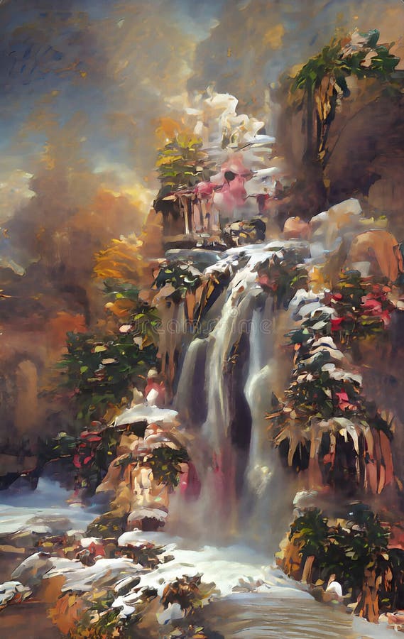 Fantasy Waterfall - Abstract Digital Art Stock Illustration ...