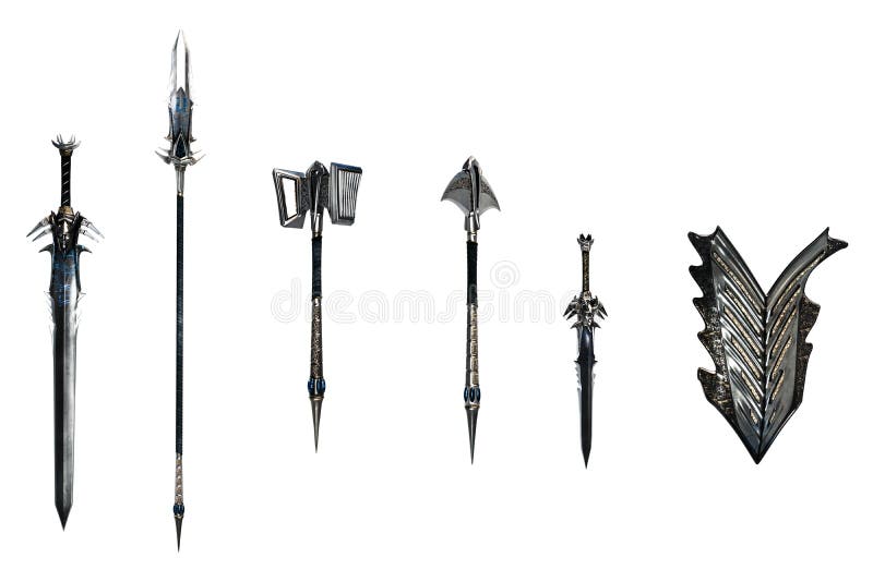 Fantasy Weapons Sword Set, 3D Illustration, 3D Rendering Stock ...