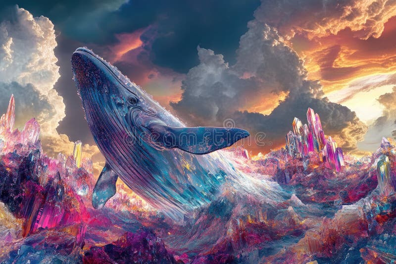A Fantasy Whale in a Crystal World Stock Illustration - Illustration of ...