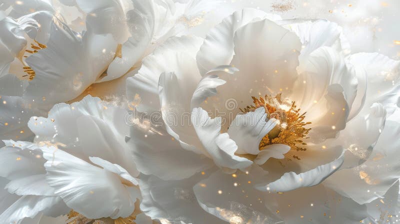 Fantasy White Peonies with Silver and Magic Elements Stock Illustration ...