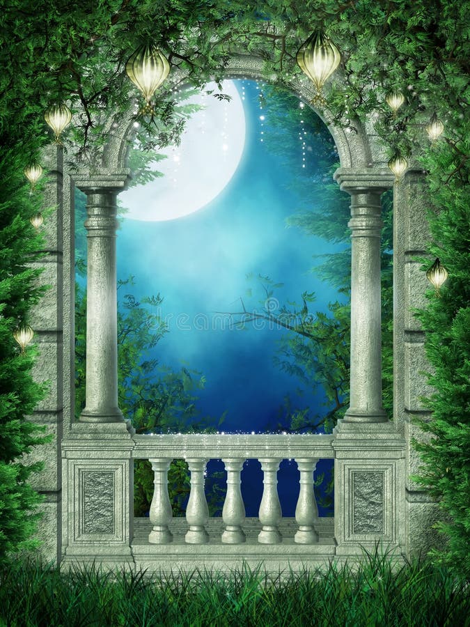 Fantasy Window with Lanterns Stock Illustration - Illustration of ...