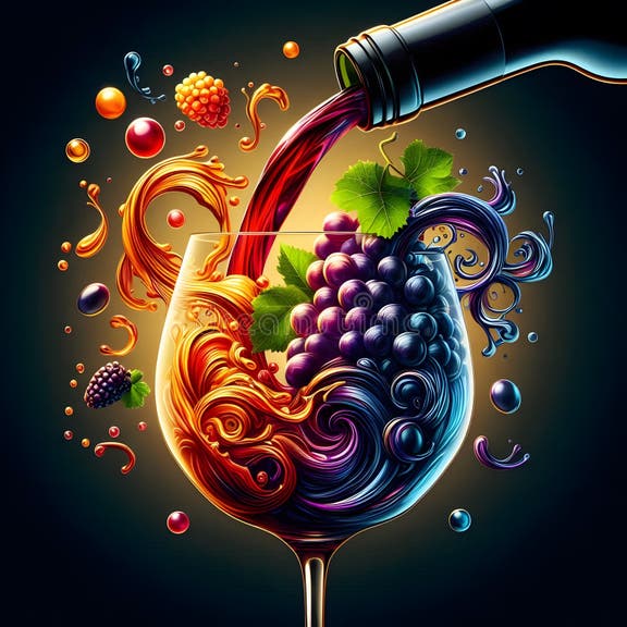 Fantasy Wine Pour with Magical Grape Vine Elements Stock Illustration ...