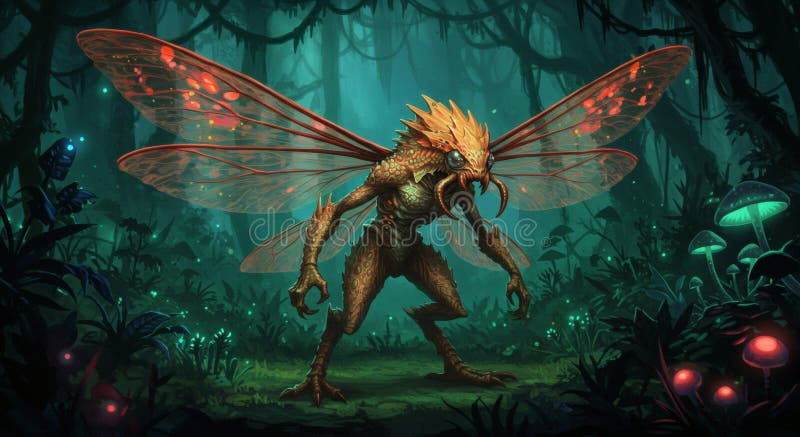 Fantasy Winged Creature Emerging from Dark Mysterious Forest ...