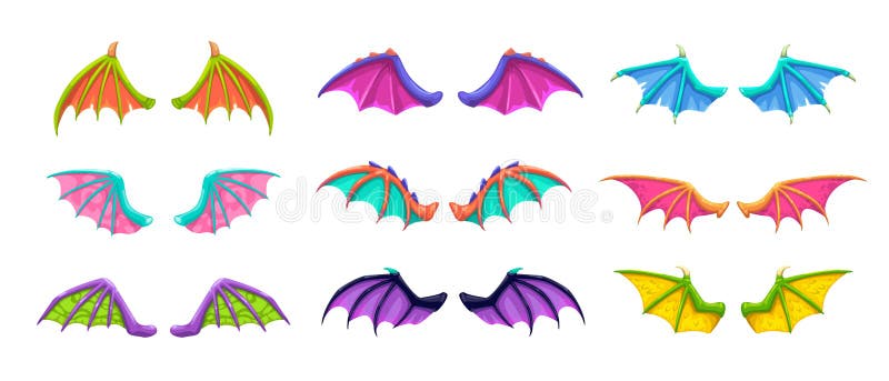 Fantasy Wings Set. Dragon, Devil, Bat Wing Icons Stock Vector ...