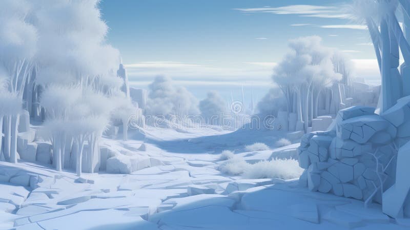 Frozen Forest with 3D Trees and Snow Drifts Stock Vector - Illustration ...