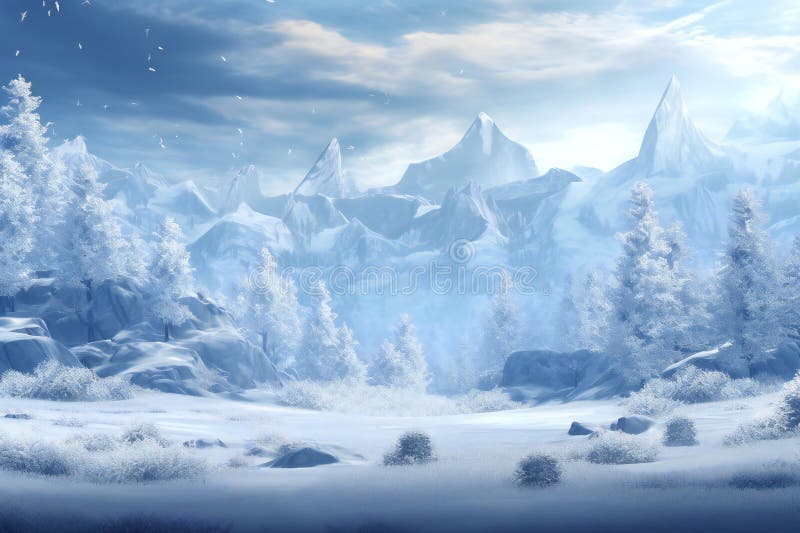 Fantasy Winter Landscape with Snow Covered Trees and Mountains ...