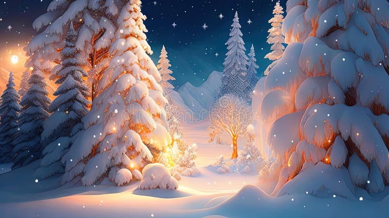 Fantasy Winter Landscape with Snowy Fir Trees. Generative Ai Stock ...