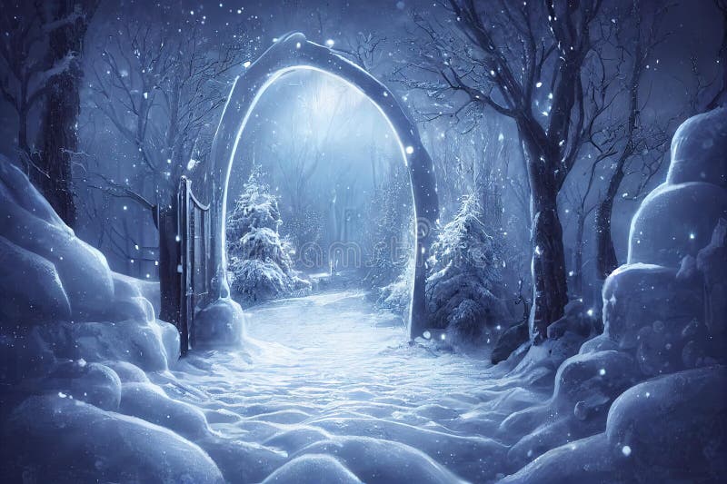 Fantasy Winter Snowy Landscape with Magic Fairy Tale Portal, Frozen ... Fantasy Winter Snowy Landscape with Magic Fairy Tale Portal, Frozen ...