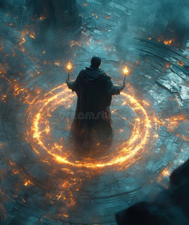 A Fantasy Wizard Casting a Powerful Spell within an Ancient Magical ...