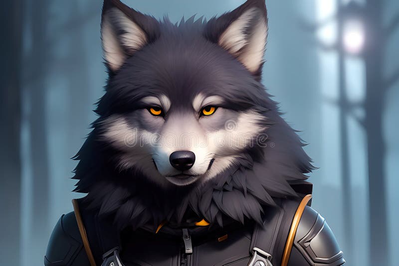 Fantasy Wolf Character Wearing Black Clothes. Stock Illustration ...