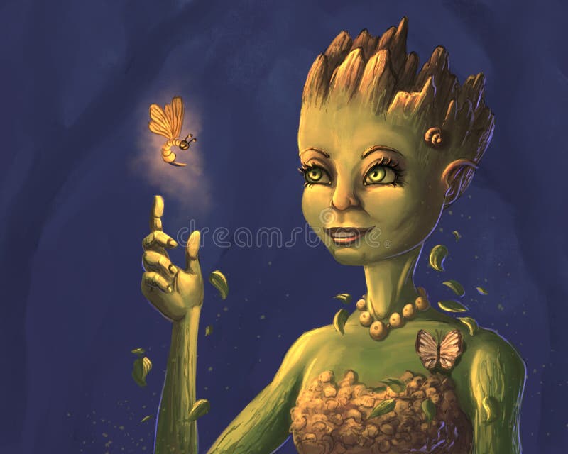 Fantasy Woman Creature in Forest Stock Illustration - Illustration of ...