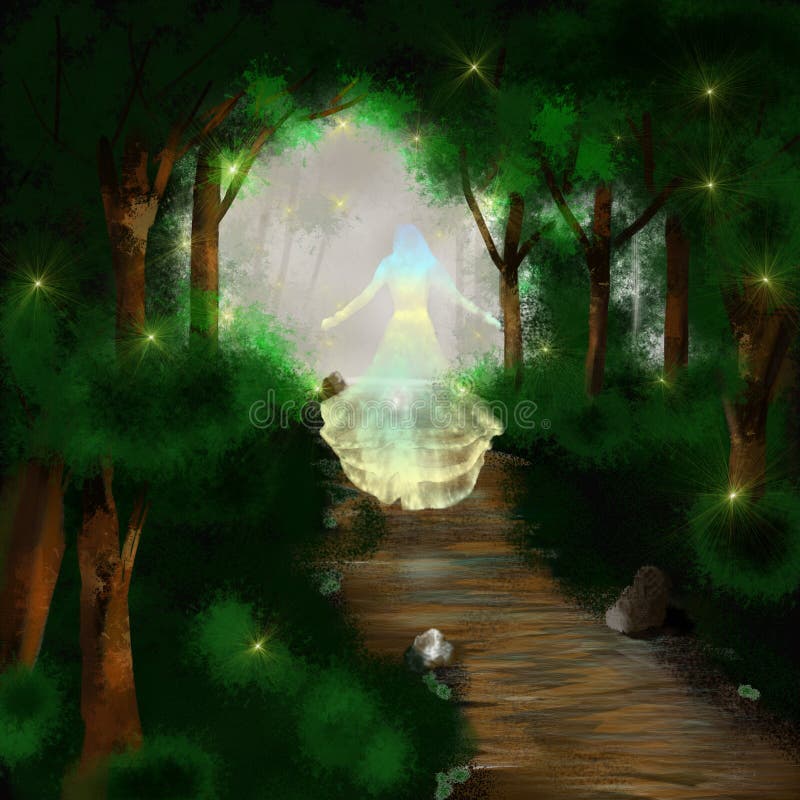 Fantasy woman in forest stock illustration. Illustration of magic ...