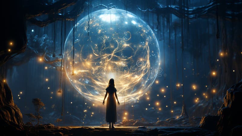 Fantasy Woman Touching Round with Hand. Generative Ai Stock ...