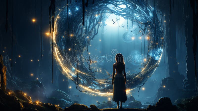 Fantasy Woman Touching Round with Hand. Generative Ai Stock ...