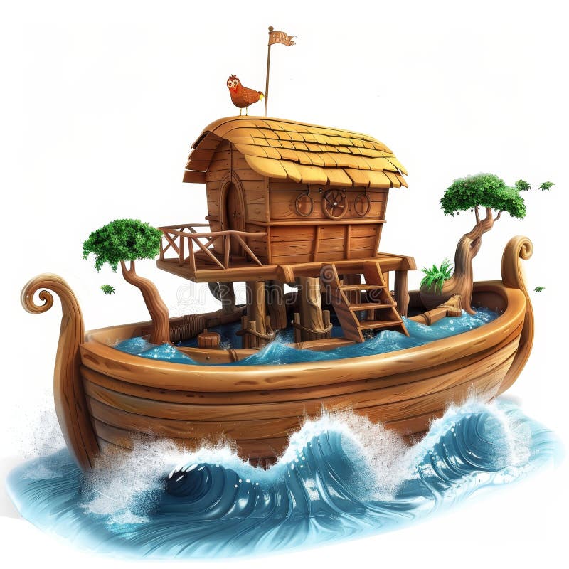 Fantasy Wooden Boat on the Sea. 3d Render Illustration Stock ...