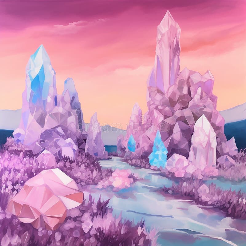 Fantasy Crystalized World in Bright Colors. Created Using Ai Generative ...