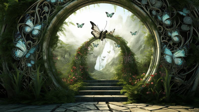 Fantasy World. Enchanted Forest with Magic Lights, Beautiful ...