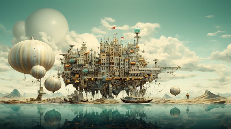 Fantasy World with Floating Structures in a Fantasy Style Setting ...