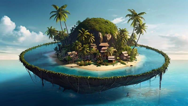 Fantasy World, Floating Island on Water, Covered Island Fantasy World ...