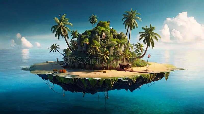 Fantasy World, Floating Island on Water, Covered Island Fantasy World ...