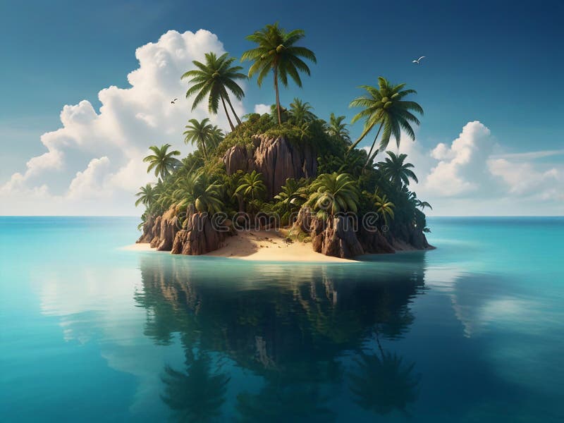 Fantasy World, Floating Island on Water, Covered Island Fantasy World ...