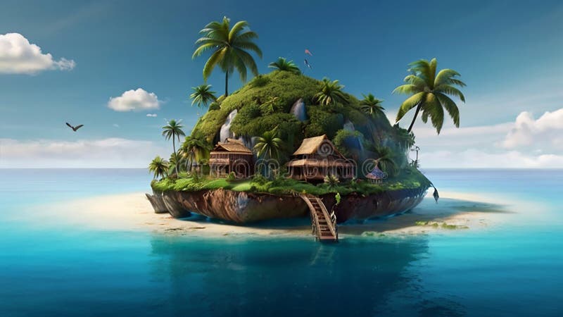 Fantasy World, Floating Island on Water, Covered Island Fantasy World ...